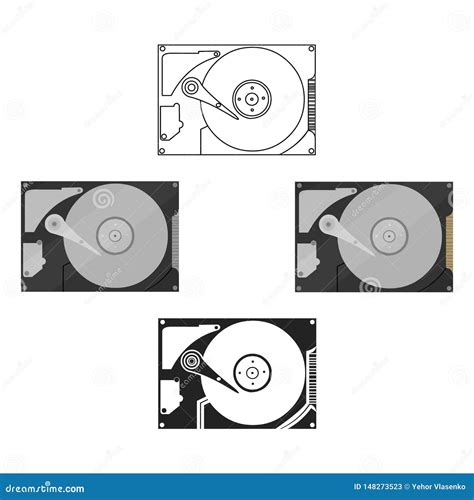 Hard Disk Icon In Cartoon Black Style Isolated On White Background