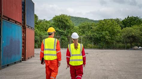여성 매니저와 포먼은 컨테이너 화물에서 화물을 확인하고 Customterminal 포트 여성은 화물 개념 수입 수출 운송 및 물류 보험 서비스를 확인하기 위해 태블릿을