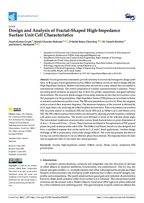 Pdf Design And Analysis Of Fractal Shaped High Impedance Surface Unit Cell Characteristics