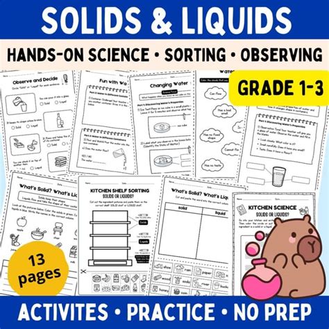 States Of Matter Worksheets Solids And Liquids Activities Grades 1 3