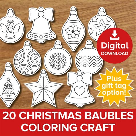 Christmas Bauble Coloring Crafts T Tag Cut And Paste Printable