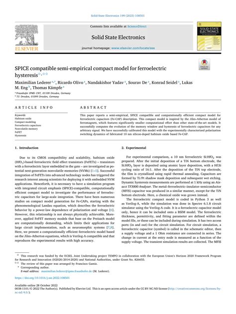Pdf Spice Compatible Semi Empirical Compact Model For Ferroelectric Hysteresis