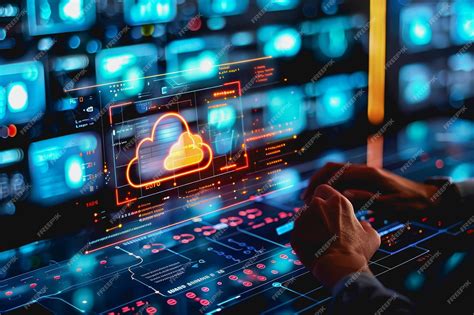 Person Operating Sophisticated Digital Cloud Interface In State Of The Art Data Center Premium