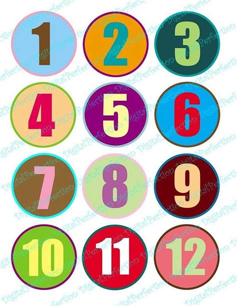 Instant Download Colorful Numbers 1 To 12 On 60 Mm 2 36 Inch Circles