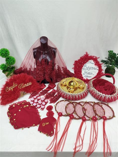 Turkish Henna Night Set Bridal Henna Ceremony Kit Red Gold Wedding Set Kına Gecesi Seti