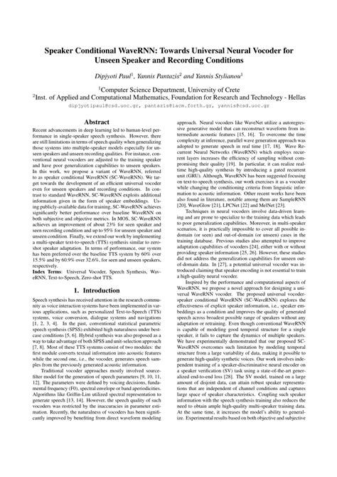PDF Speaker Conditional WaveRNN Towards Universal Neural Vocoder For
