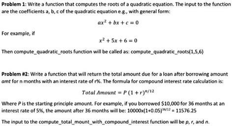 Video Solution Problem 1 Write A Function That Computes The Roots Of
