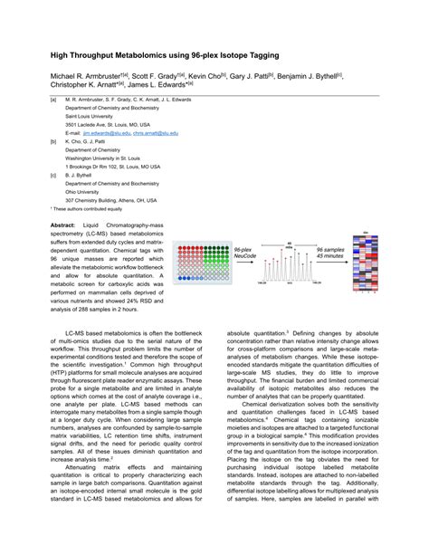 Pdf High Throughput Metabolomics Using 96 Plex Isotope Tagging