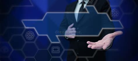 Man Standing Holding Tablet And Pressing On Virtual Button Business