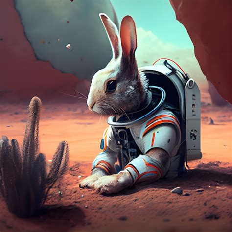 Premium Ai Image 3d Rendering Of A Rabbit Astronaut Sitting On A Desert Planet