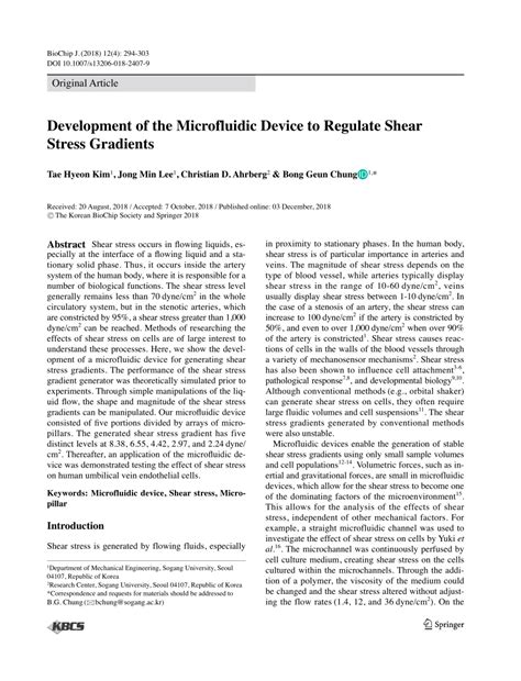 Pdf Development Of The Microfluidic Device To Regulate Shear Stress