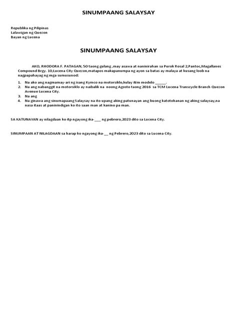Sinumpaang Salaysay Pdf