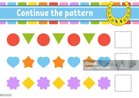 패턴을 계속합니다 교육 개발 워크 시트 아이들을위한 게임 활동 페이지 아이들을위한 퍼즐 유치원 수수께끼 플랫 절연 벡터 그림입니다 귀여운 만화 스타일입니다 교사 교육 관련