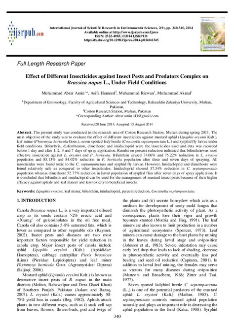 Pdf Effect Of Different Insecticides Against Insect Pests And