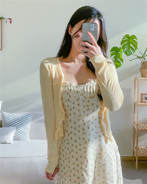 [당일출고 속옷노출zero]겨울 가을 플라워 롱 나시 옐로우 스퀘어넥 원피스 크롭니트 볼레로 가디건 섹시 할로윈 연말파티룩