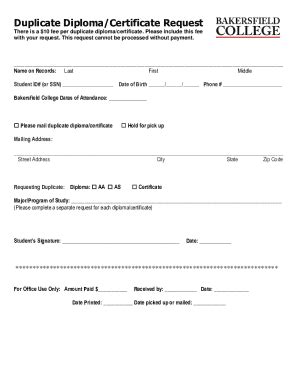 Fillable Online Duplicate Diploma Certificate Request Duplicate