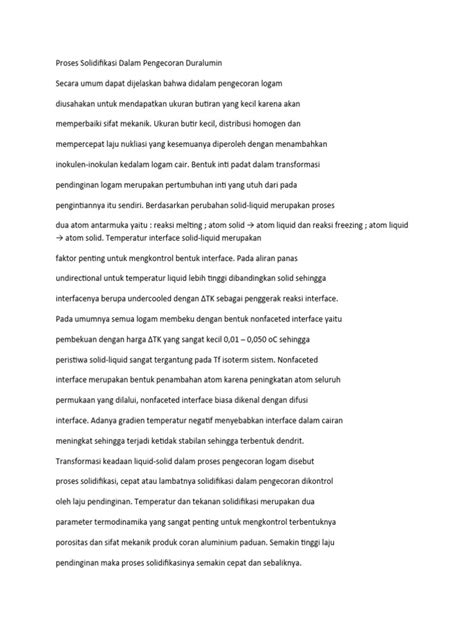 Proses Solidifikasi Dalam Pengecoran Duralumin Pdf