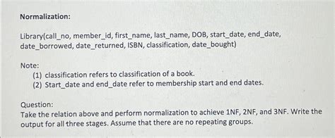 Solved Normalizationlibrarycallno ﻿memberid