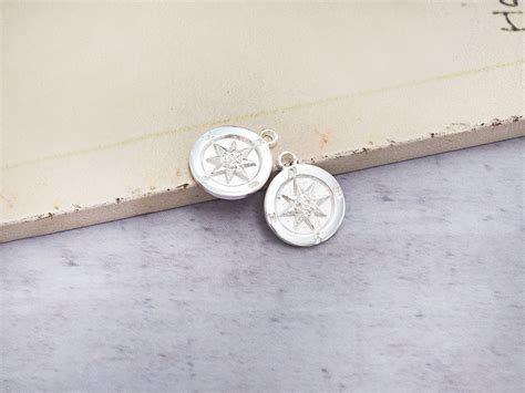 2 Of 925 Sterling Silver Compass Printed Charms 11mm Polish Etsy