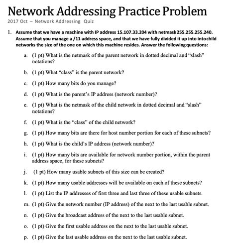Solved Network Addressing Practice Problem 2017 Oct Chegg Com