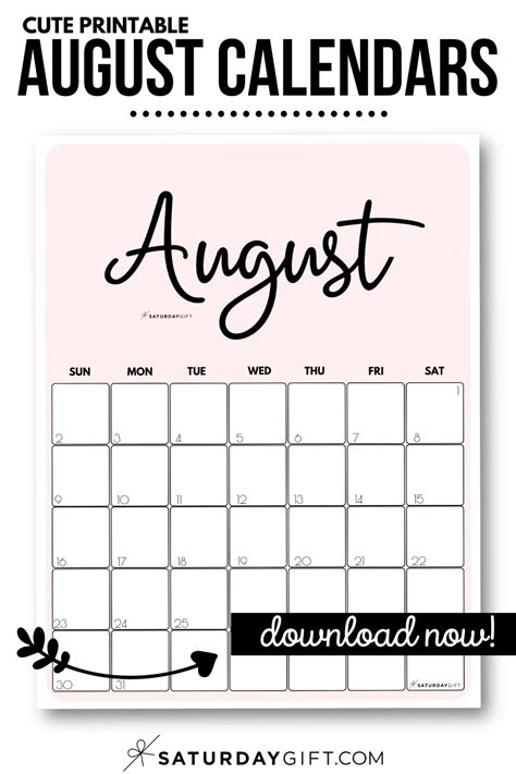 Cute August Calendar Printable Printable New Year Banners