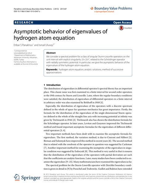 Pdf Asymptotic Behavior Of Eigenvalues Of Hydrogen Atom Equation