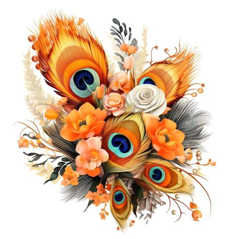 Premium Ai Image Orange Bouquet Peacocks Feather