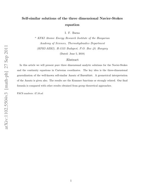 Pdf Self Similar Solutions Of Three Dimensional Navier—stokes Equation