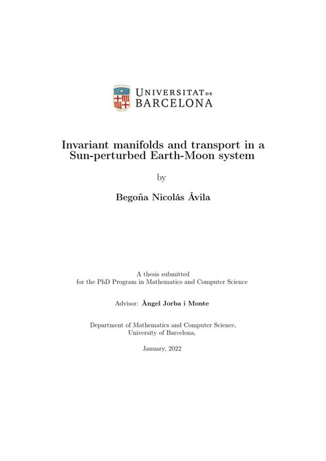 Pdf Invariant Manifolds And Transport In A Sun Perturbed Earth Moon System