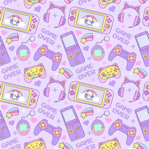 Kawaii Elements Set For Gamer Girl 90s Game Cute Vector Seamless