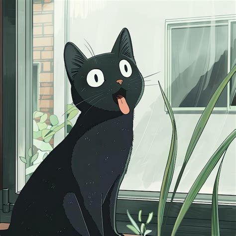 A Cartoon Black Cat Is Sitting On The Windowsill This Is An Animated