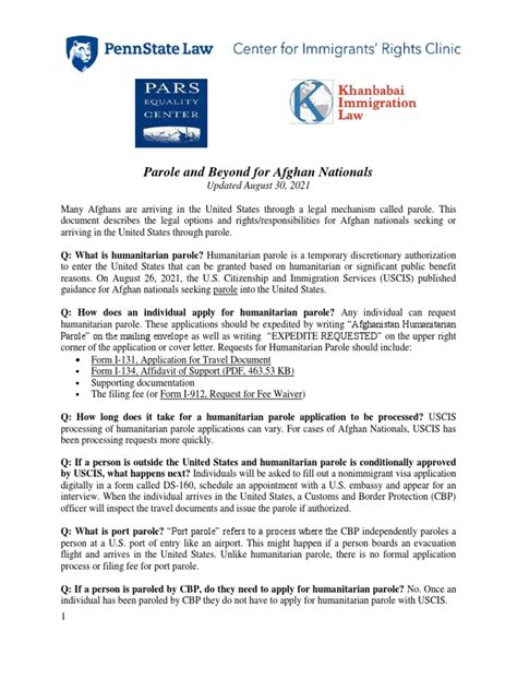 Afghan Humanitarian Parole Guide Pdf United States Citizenship And
