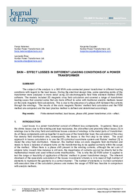pdf skin effect losses in different loading conditions of a power