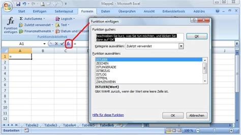 Dialogfeld Funktion Einfügen Blitzschnell über Bearbeitungsleiste