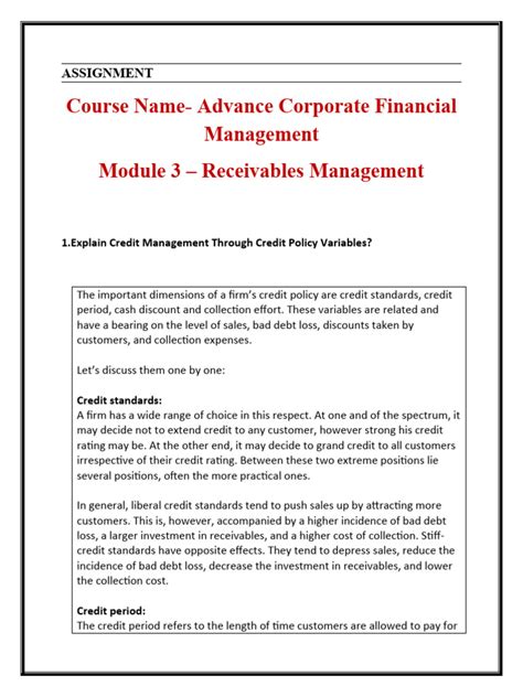Receivables Management Assignment Pdf