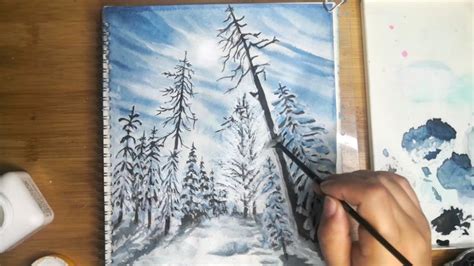 How To Draw Winter Snowing Forest Landscape Tutorial Step By Step