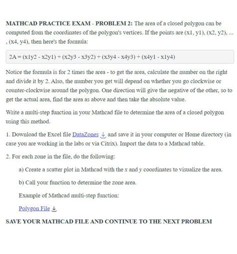 Solved Mathcad Practice Exam Problem 2 The Area Of A