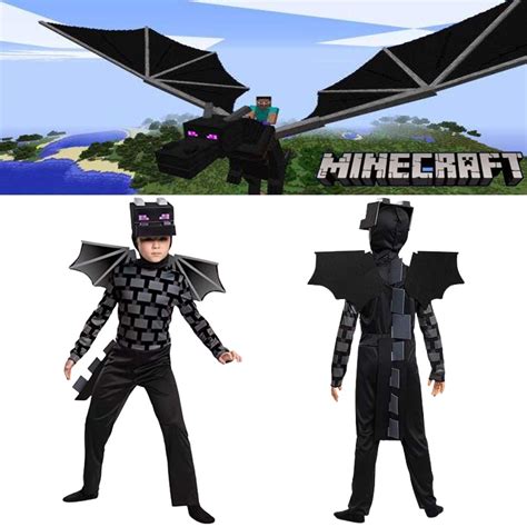 Halloween Minecraft Ender Dragon Cosplay Costume Jumpsuit Mask Party