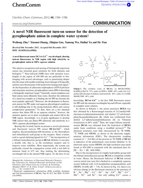 Pdf A Novel Nir Fluorescent Turn On Sensor For The Detection Of