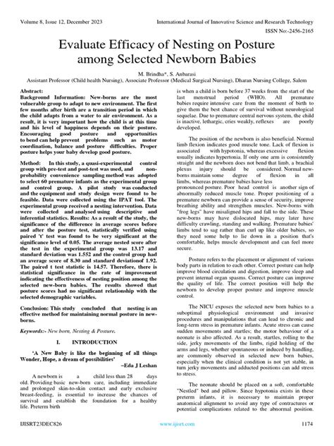 Evaluate Efficacy Of Nesting On Posture Among Selected Newborn Babies