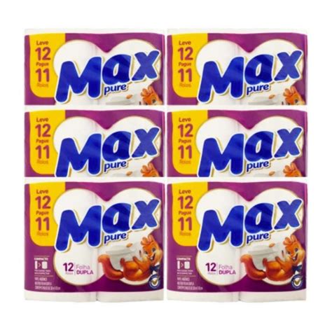 Papel Higiênico 30m Folha Dupla Max Pure Fardo Com 72 Rolos Saco De