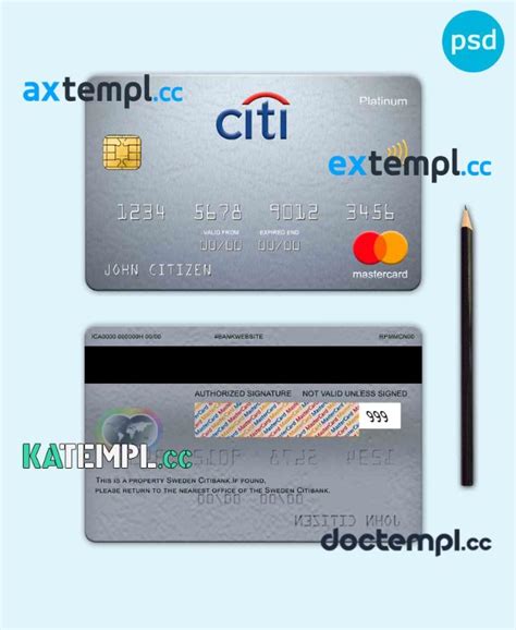 Sample Sweden Citibank Mastercard Platinum Fully Editable Template In