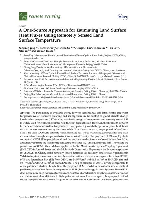 Pdf A One Source Approach For Estimating Land Surface Heat Fluxes
