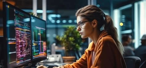 Ingeniera De Software Femenina Escribe Código En Una Computadora De