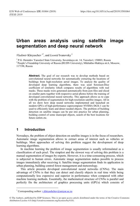 Pdf Urban Areas Analysis Using Satellite Image Segmentation And Deep