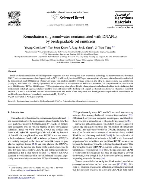 Pdf Remediation Of Groundwater Contaminated With Dnapls By