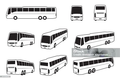 관광 버스 아이콘 여객 여행 대중 교통 서비스 흑백 세트 등각 투영 벡터 검은색에 대한 스톡 벡터 아트 및 기타 이미지 검은색 관광 관광객 Istock