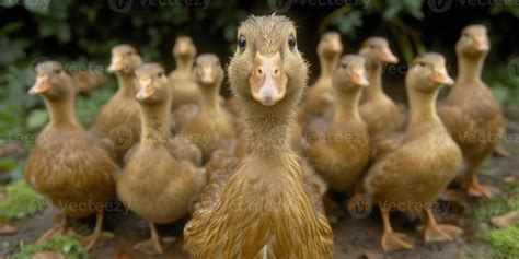 Ai Generated Group Of Ducks Standing Together On The Waters Edge