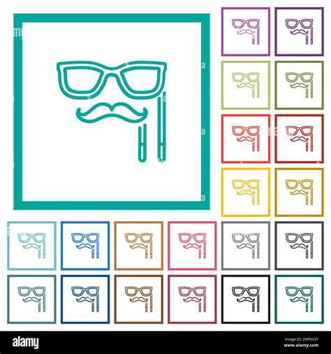Man Masquerade Mask With Stick Outline Flat Color Icons With Quadrant Frames On White Background