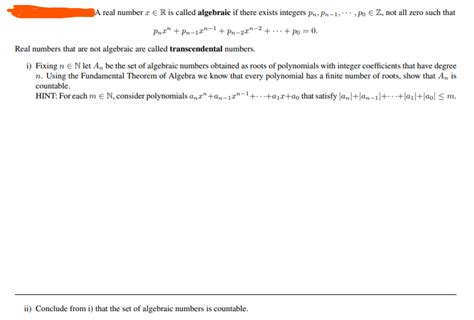 Solved A Real Number XR Is Called Algebraic If There Exists Chegg